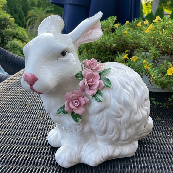 Source Unknown | Accents | Very Rare Vintage White Rabbit With Roses ...